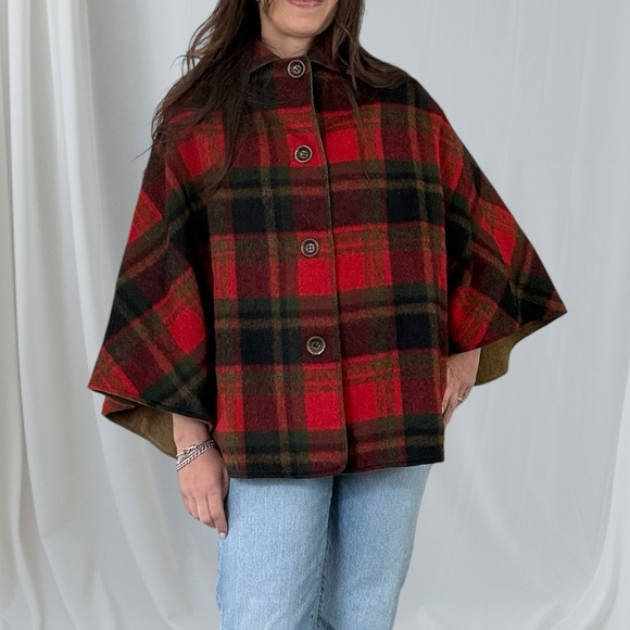 Vintage | Jackets & Coats | Vintage Reversible Wool Plaid Cape Jacket ...